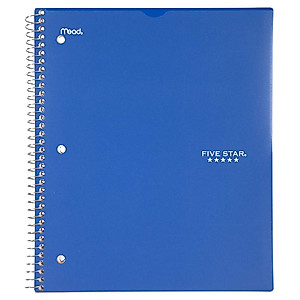 Five Star Spiral Notebook, 1 Subject, College Ruled Paper, 100 Sheets, 11" x 8-1/2" Sheet Size, Customizable Cover, Color Selected For You, 1 Count (08230)