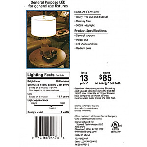 GE Daylight LED Light Bulbs, 8 Watt (60 Watt Equivalent) Cool Energizing Light, Standard Bulb Shape, Medium Base, Dimmable (12 Pack)