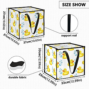 Yellow Rubber Ducks Storage Bin Collapsible Toy Storage Basket Cube Laundry Basket Waterproof Nursery Hamper with Handles for Nursery Kids Girls Bedroom Boys Clothes Laundry Decor