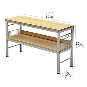 Multifunctional Workbench Kitchen Shelf Home Prep Table Chopping Table Metal Frame Sturdy and Stable Double Deck Workbench Large Storage