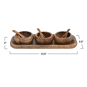 Bloomingville Mango Spice Bowls and 3 Wood Spoons, Set of 7 Tray, Natural, 3