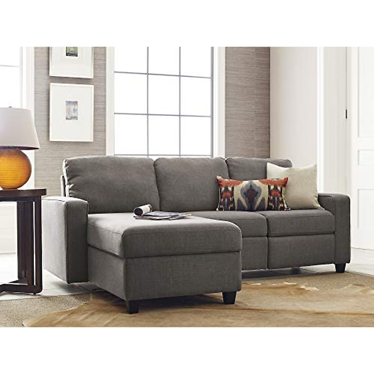 Serta Palisades Reclining Sectional Sofa with Left Storage Chaise, Small Couch with Built-In Storage, Low-Maintenance & Family-Friendly Fabric, Gray