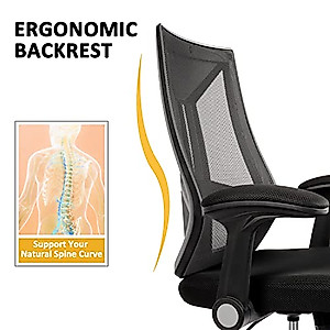 Drafting Chair, Ergonomic High Back Tall Office Chair, Standing Desk Chair Mesh Drafting Stool with Adjustable Foot Ring and Flip-Up Arms(Black)