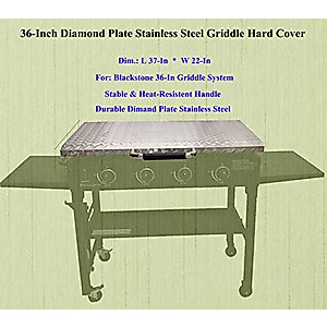 36-Inch Griddle Hard Cover for 36" Blackstone Front Grease Griddle, Diamond Plate Stainless Steel Griddle Cover Lid, Heat Protection Handle
