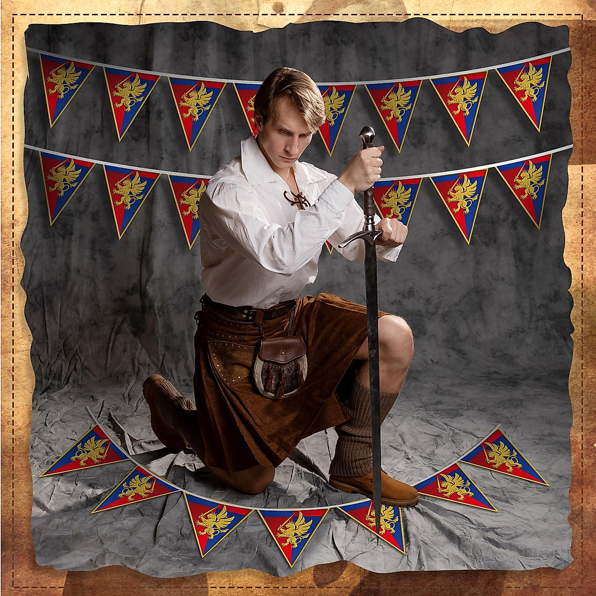 Hahafelt 6 Pcs 72 ft Medieval Fantasy Pennant Banner with Lion Design Hanging Party Bunting Banner Medieval Party Decorations Garden Triangle Flag for Castle Theme Festival Birthday Party