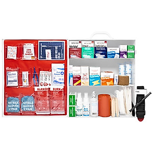 MFASCO 2021 ANSI/OSHA Compliant First Aid Kit - Large, Commercial 3-Shelf Metal Cabinet for Businesses, Wall Mountable - with Medications - ANSI Standard 2021 First Aid Kits, Class B Fill