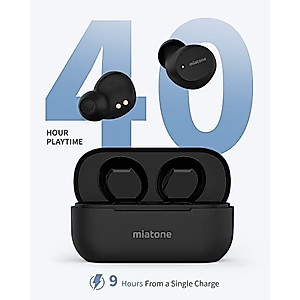 MIATONE Austin - Bluetooth 5.1 Wireless Earbuds with Rubber Oil Type-C Charging Case 94dB Hearing Protection Earphones with Mics CVC8.0 Clear Call 40H Headphones for Kids Men Women Gift - Matte Black