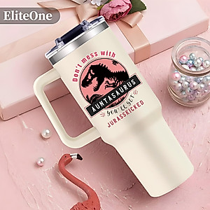 Aunt Tumbler Gift for Aunt For Mothers Day from Niece Aunts Gifts from Nephew - 40oz Beige Funny Tumbler Dinosaur Cup - Unique Birthday Gift Thank You Christmas