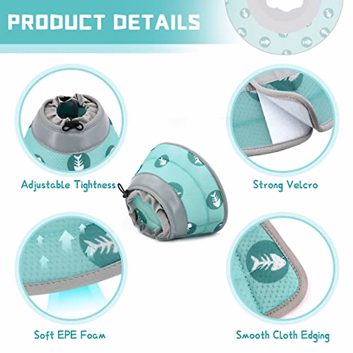 Supet Cat Cone Collar Soft to Stop Licking After Surgery Cat Recovery Collar for Small Large Cats Adjustable Elizabethan Collar for Cats Kittens