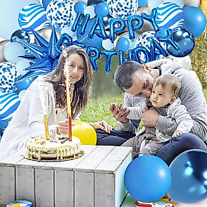 Blue Balloons Arch Garland Kit, Metallic Blue Confetti Balloons Blue Exploding Star Foil Balloon for Boy Birthday Party Baby Shower Ocean Themed Decorations Weddings Graduation Supplies