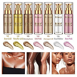 Liquid Illuminator, Firstfly Body Highlighter Makeup Smooth Shimmer Glow Liquid Foundation for Face & Body（#01 Rose Gold）