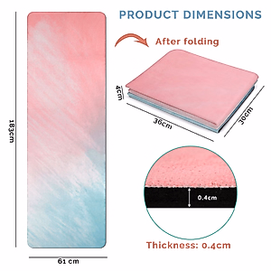 Yoga Mat Suede Printed Folding Travel Non Slip Fitness & Exercise Mat for Hot Yoga Pilates by VANILLACHOCOLATE (4mm Thickness, Pink)