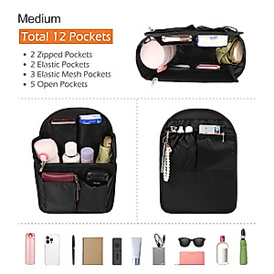 Surblue Backpack Organizer Insert Liner Hanging Travel Rucksack Purse and Handbag Insert Pocket, High-capacity Divider Foldable Nylon Shoulder Bag Organizer for Men and Women, (Black, M)