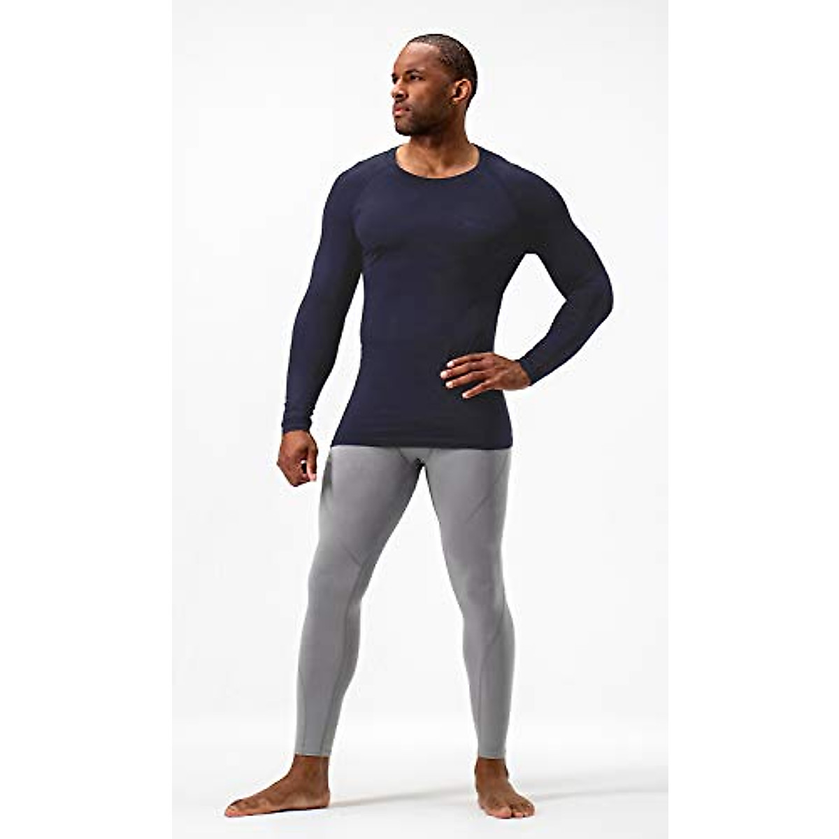 DEVOPS 2 Pack Men's Thermal Long Sleeve Compression Shirts (Medium, Black/Navy)