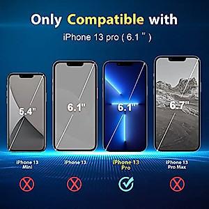 NatuBeau 3 Pack Screen Protector Compatible with iPhone 13 Pro with 3 Pack Camera Lens Protector, iPhone 13 Pro Screen Protector Tempered Glass, 6.1 inch, 9H Hardness, Scratch Resistant, Easy Installation