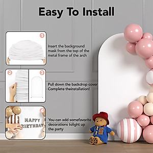 CANKOO 7.2FT Wedding Arch Backdrop Cover, Spandex Fitted Arch Cover for Round Top Chiara Backdrop Stand, Arch Backdrop Stand Cover for Birthday Party Decoration (White)