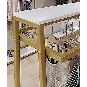 FONECHIN Metal Garment Rack with 2 Wood Shelves Gold Clothing Rack Heavy Duty Free-Standing Retail Display Clothes Racks for Hanging Clothes Boutique Store 59"