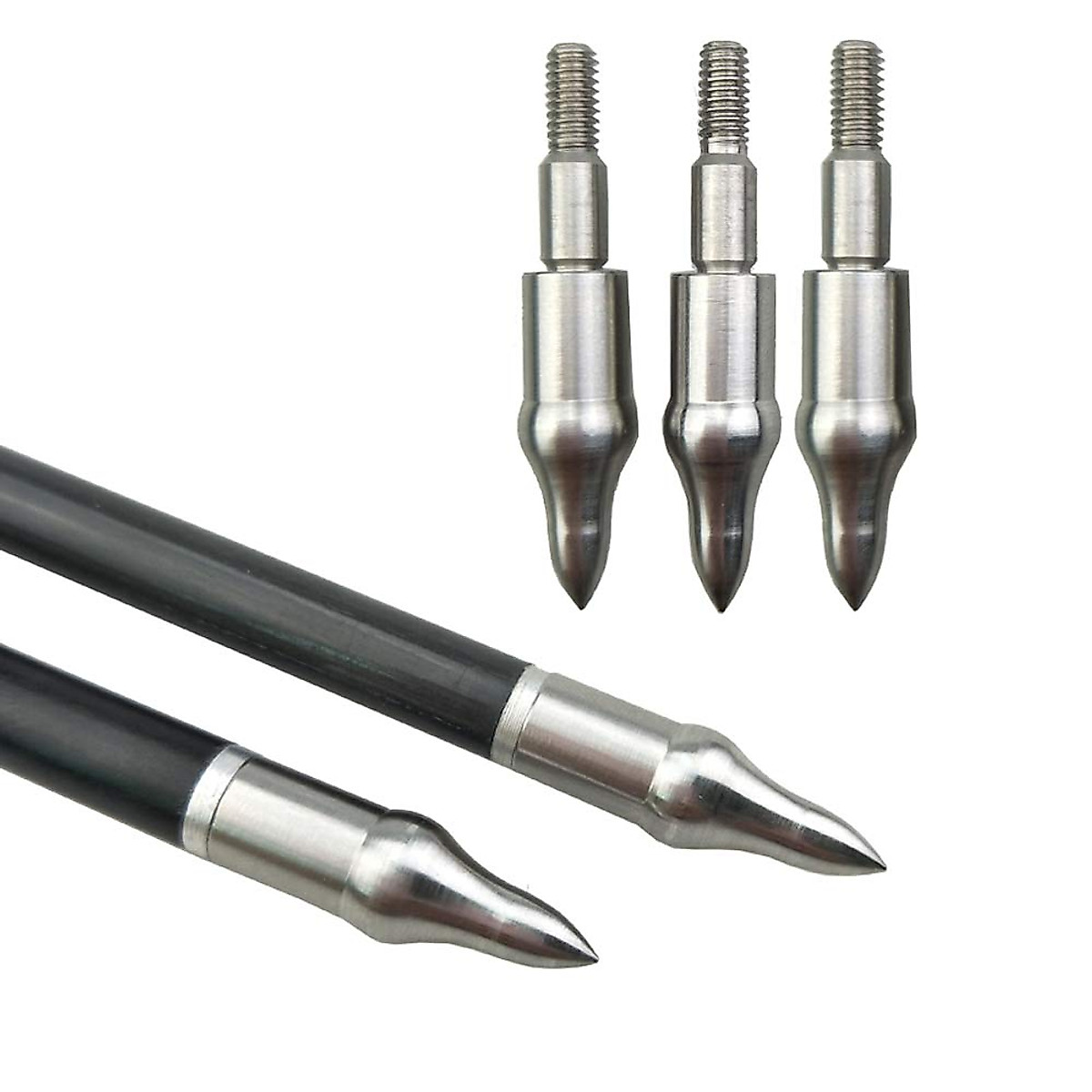 AMEYXGS 12 Pack Archery Field Points 125/150 Grain Stainless Steel Screw in Arrow Tips Target Practice Bullet Points for Hunting Shooting (150 Grain)