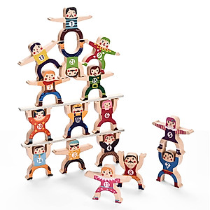 moopok 16Pcs Wooden Stacking Toys,Circus Hercules Acrobatic Troupe Toy, Balancing Building Blocks Game Toddler puzzle Toys,for 3 4 5 6 Years Kids Adults