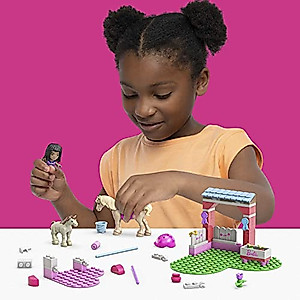 Mega Barbie Pets Horse Toy Building Set with Micro-Doll and Accessories, 1 Horse and 1 Pony, Easy-to-Build Horse Jumping Playset