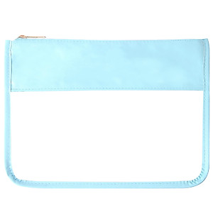 SUEBONI Makeup Bag Waterproof Leather Cosmetic Bag Toiletry Bag,DIY Chenille Letter Bag Nvlon Clear Travel Makeup Bag for Women Girls (Blue)