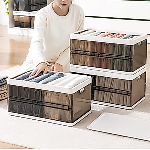 GUDEMAY Stackable Plastic Storage Bins with Lids, Foldable Closet Storage Drawer Organizers Box, Slideable Collapsible Wardrobe Closet Organizers Storage Box (1Pack-XL)