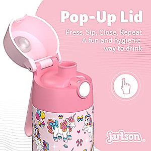 JARLSON® kids water bottle - MALI - insulated stainless steel water bottle with chug lid - thermos - girls/boys (Unicorn 'Mosaic', 18 oz)