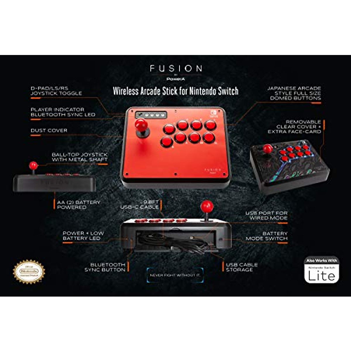 PowerA Fusion Wireless Arcade Stick for Nintendo Switch, Lite, Fight Stick, Gamepad, Game Controller, Bluetooth Controller, AA - Nintendo Switch
