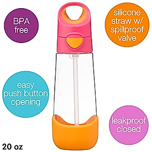 b.box 20 oz Tritan Drink Bottle: Kids Water Bottle with Straw and Lid for School, Sports, Travel, Daycare. Spill Proof & Leak Proof. Easy Grip Triangle Shape. BPA Free, Dishwasher Safe.