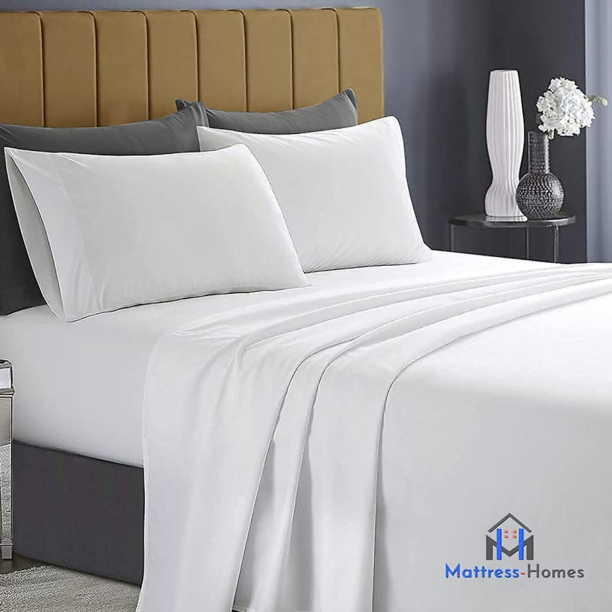 Mattress-Homes Queen 600 Thread Count 100% Cotton Sateen Weave Sheet Set, White Solid, 4 Piece