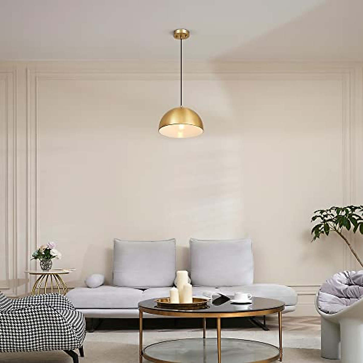 Novogratz x Globe Electric 65826 Hazel 1-Light Pendant Lighting, Matte Brass, Bulb Not Included