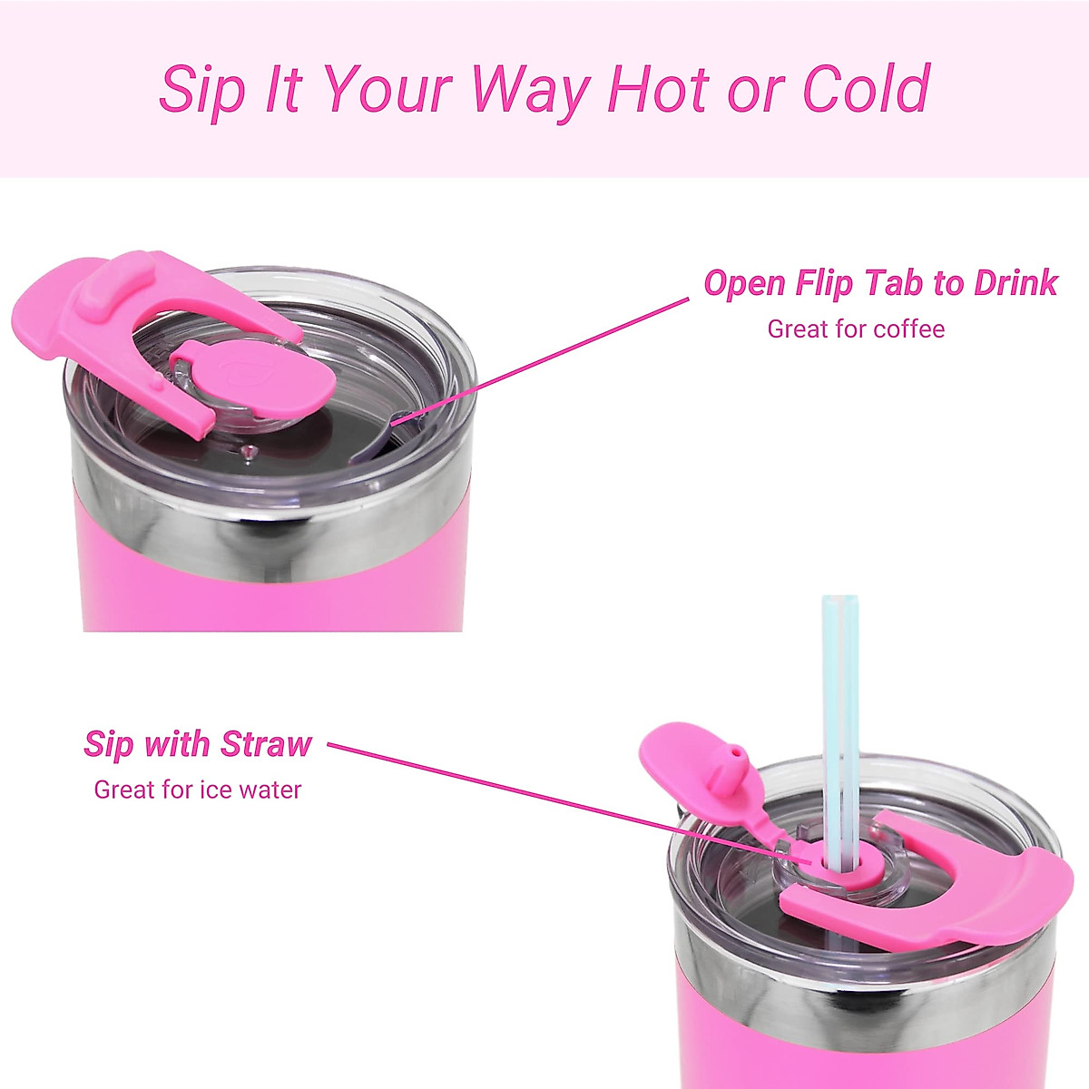 Drinco - 20 oz Stainless Steel Tumbler | Double Walled Vacuum Insulated Mug With Lid, 2 Straws, For Hot & Cold Drinks (20oz, 20oz Island Pink)