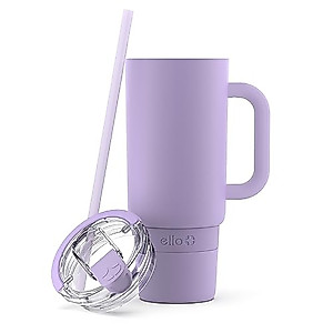 Ello Port 40oz Tumbler with Carry Loop & Integrated Handle, Vacuum Insulated Stainless Steel Reusable Water Bottle, Travel Mug with Leak Proof Lid & Straw, Perfect for Iced Coffee & Tea, Lilac
