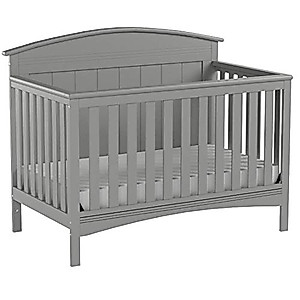 Delta Children Archer 4-in-1 Crib, Grey with Twinkle Stars Crib & Toddler Mattress