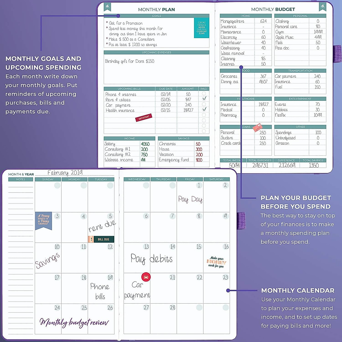 Clever Fox Budget Book 2.0 – Simple Budgeting Planner for Beginners – Financial Notebook with Money Spending, Debt & Bill Tracker (Lavender)