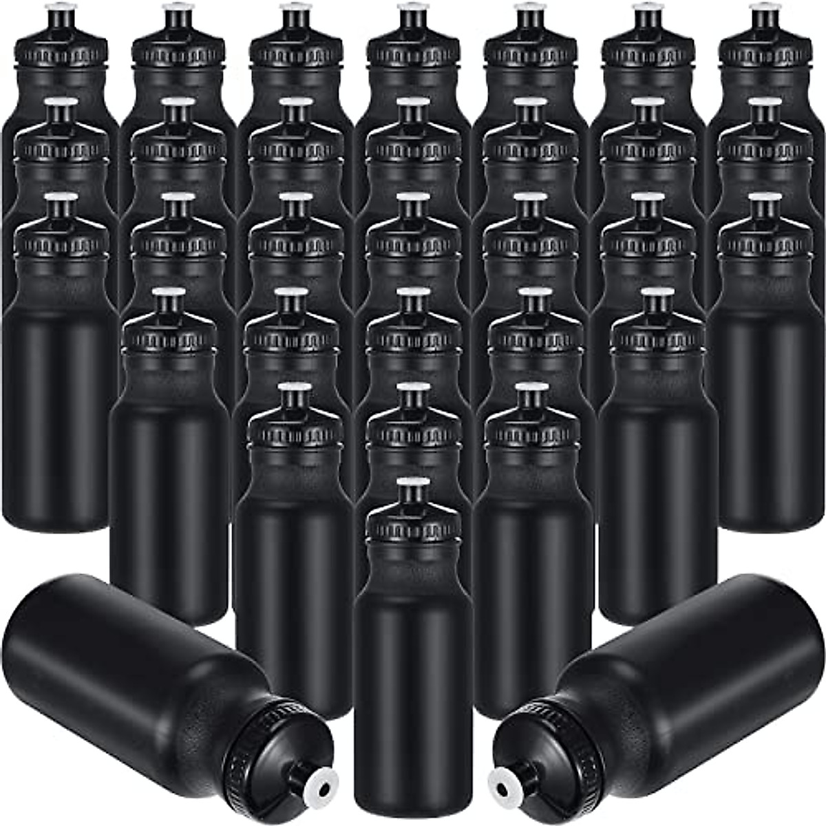 48 Pieces Squeeze Sports Water Bottles 20 oz Reusable Sport Bottle No BPA Plastic with Easy Open Leakproof Push/Pull Spout for Bike, Blank DIY, Black(Black Lid)
