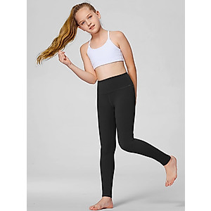 Stelle Girls Athletic Leggings Kids Dance Workout Running Yoga Pants with Hidden Pocket (Black, 12-13 Years)