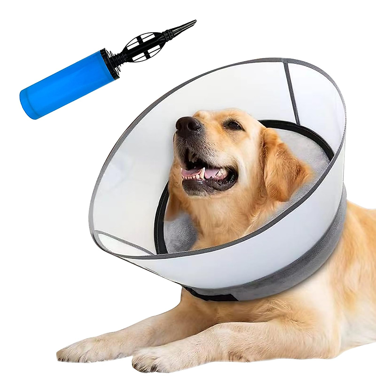 Inflatable Dog Cone Collar ，2-in-1 Inflatable Dog Cone with Detachable Anti-Licking Shield，Soft Cones for Dogs After Surgery,Soft Cone for Dogs Does Not Block Vision. (Grey, XL(Neck:18-22”))