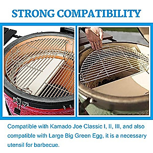 VANKEY 18’’ Half Moon Stainless Steel Cooking Grate for Kamado Joe KJ-HCG ，Large Big Green Egg Grill Grids Grates Parts，Kamado Joe Classic Reversible Griddle Accessories