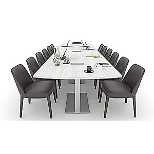 SKUTCHI DESIGNS INC. 14 Person Modular Arc Rectangle Conference Table | Square Metal Base | Harmony Series | 14' | Maple