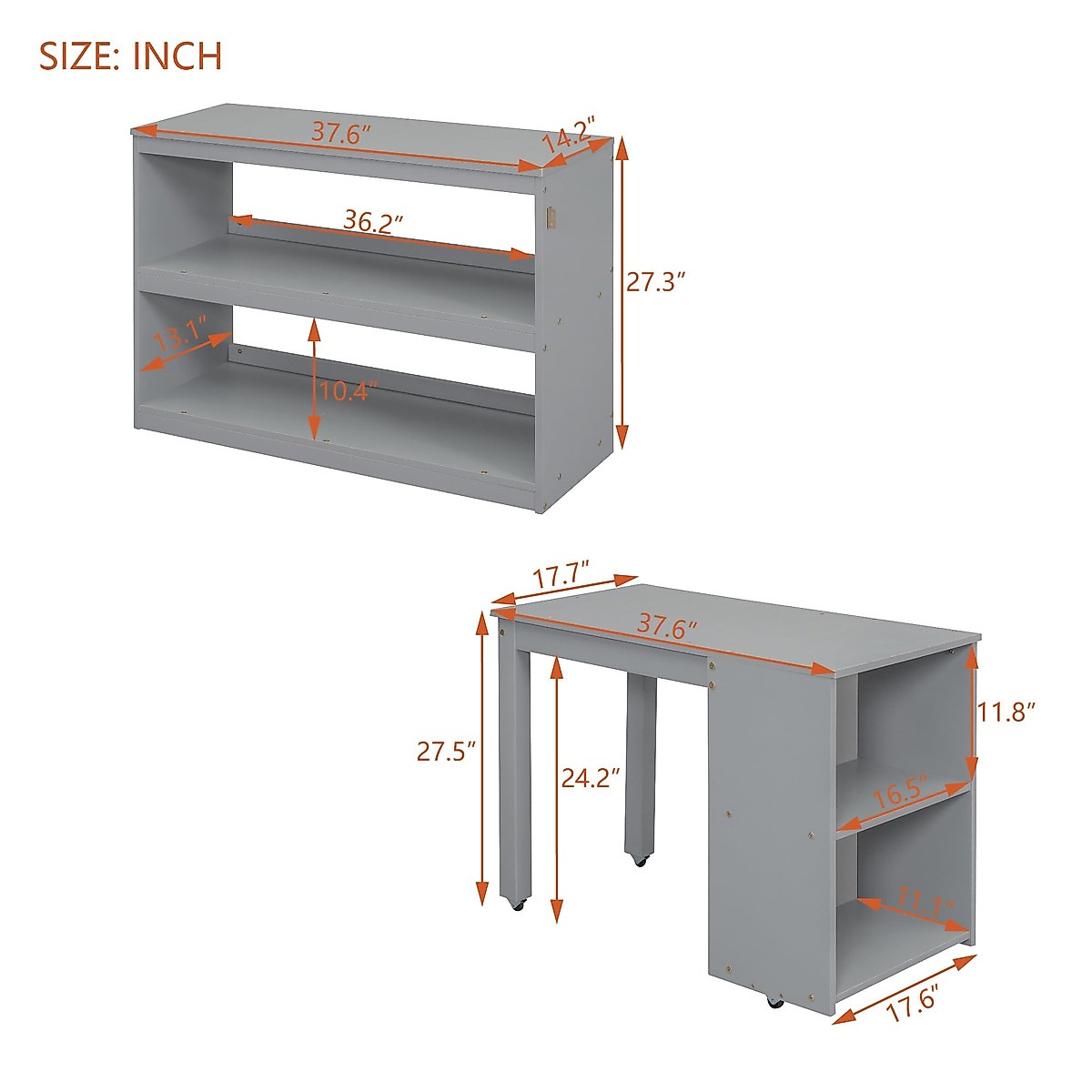 Loft Bed and 3 Drawers, Wooden Loft Bed with Storage Stairs and Shelves, Gray