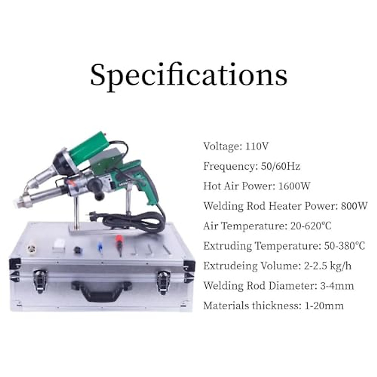 1600W Hand Extrusion Welder Gun Plastic Handheld Extruder Welding Gun PP HDPE LDPE Pipe Welding Machine (110V Extruder)