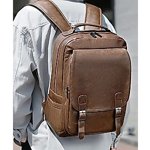 AKAKA Men Brown Outdoor Backpack Imitation Leather Weekend Bag Leisure Bag Carrying Backpack Old Fashion Traveling Laptap Backpack with USB Port.