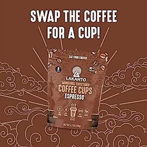 Lakanto Sugar Free Espresso Coffee Cups - Sweetened With Monk Fruit Sweetener and Erythritol, Eat Your Coffee, On the Go, Dark Roast, Keto Diet Friendly, Vegan (Espresso - 8 Cups - Pack of 1)