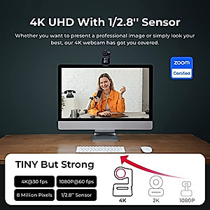 OBSBOT Tiny PTZ 4K Webcam, AI Powered Framing & Autofocus, 4K Video Conference Camera with Dual Omni-Directional Microphones, Auto tracking with 2 axis gimbal,HDR,60 FPS,Low-Light Correction,Streaming