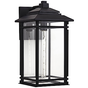 John Timberland North House Mission Traditional Outdoor Wall Light Fixture Matte Black Metal 19" Clear Glass Shade for Exterior House Porch Patio Outside Deck Garage Yard Front Door Garden Home