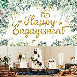 Eucalyptus Engagement Party Decoration, Green Happy Engagement Banner Sage Green Just Engaged Banner Green Engagement Backdrop Just Married Decorations Kit for Couple Engagement Party Bridal Shower