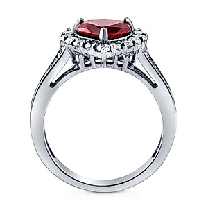 BERRICLE Sterling Silver Halo Wedding Engagement Rings Simulated Ruby Cubic Zirconia CZ Heart Cocktail Ring for Women, Rhodium Plated Size 4