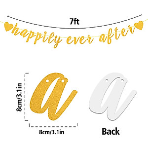 LINGTEER Happily Ever After Gold Glitter Bunting Banner - Cheers to Wedding Anniversary Bride to be Engagement Party Backdrop Decorations.[Pre - Strung]