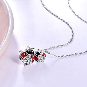 POPLYKE Ladybug Necklace Jewelry for Women Sterling Silver Mothers Day Gifts for Mom Daughter Wife(sliver-ladybug necklace)